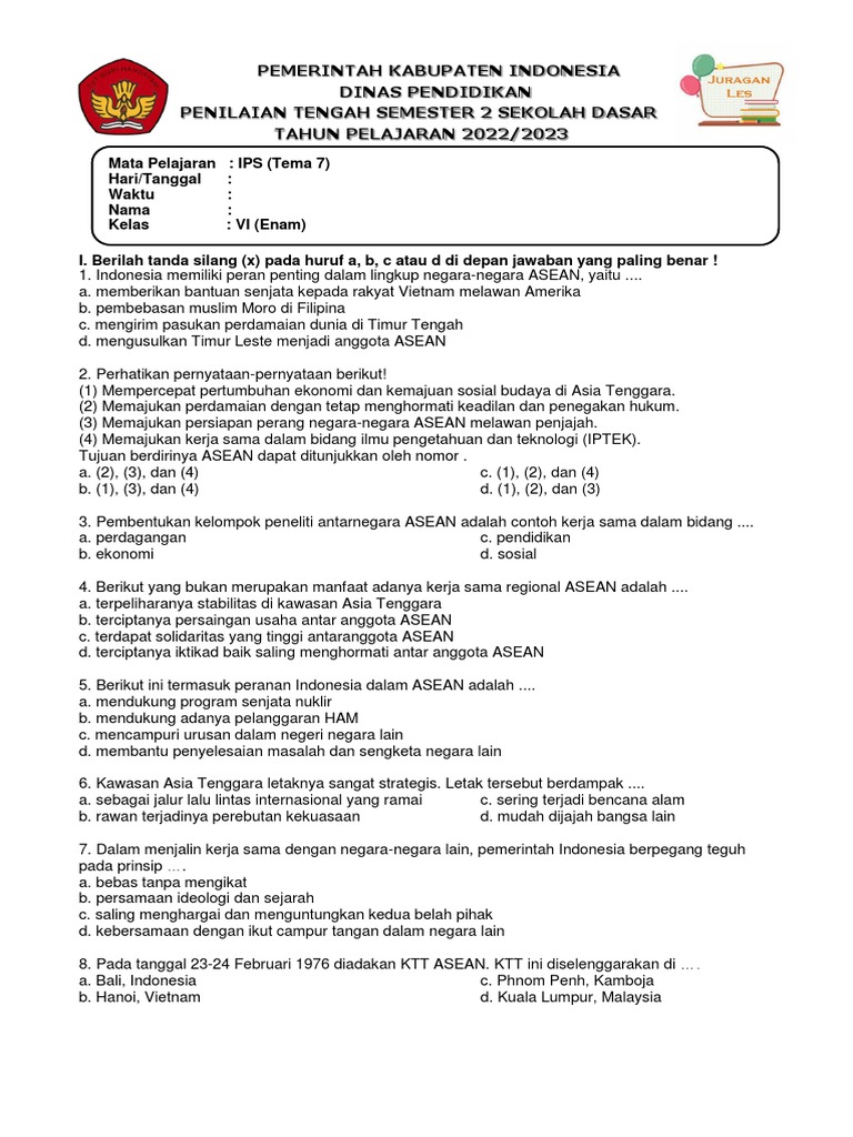 Soal Tema 7 Kelas 6 Semester 2 T.A 2022-2023 Mapel IPS | PDF