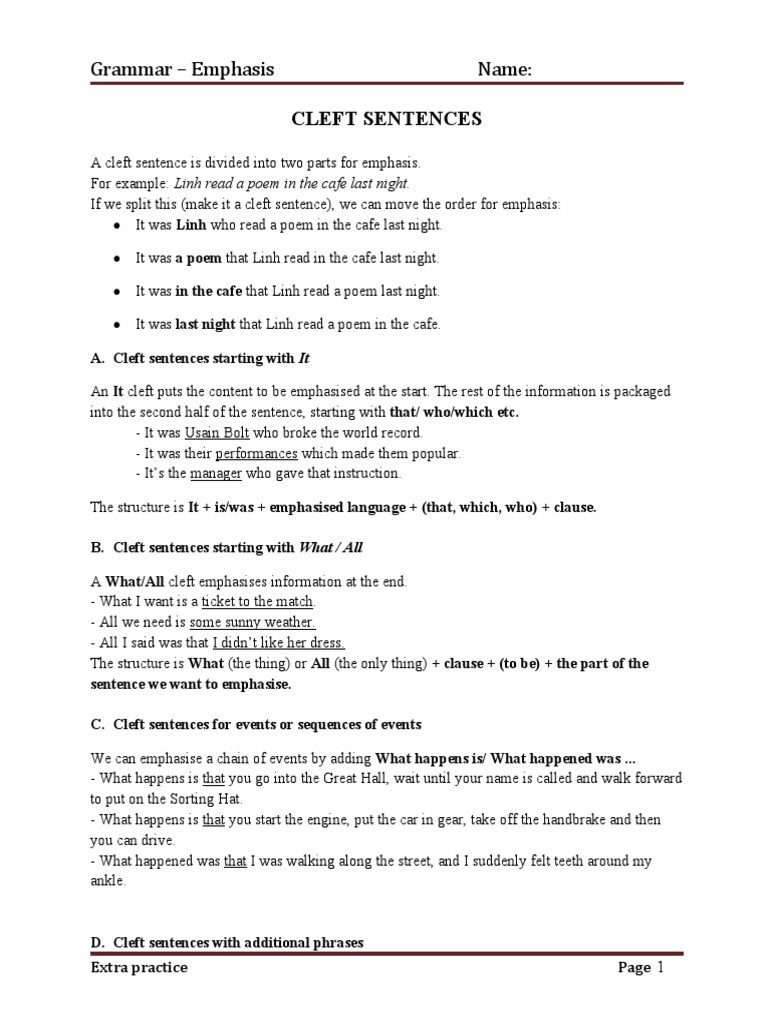 Emphasis - Worksheet | PDF | Sentence (Linguistics)