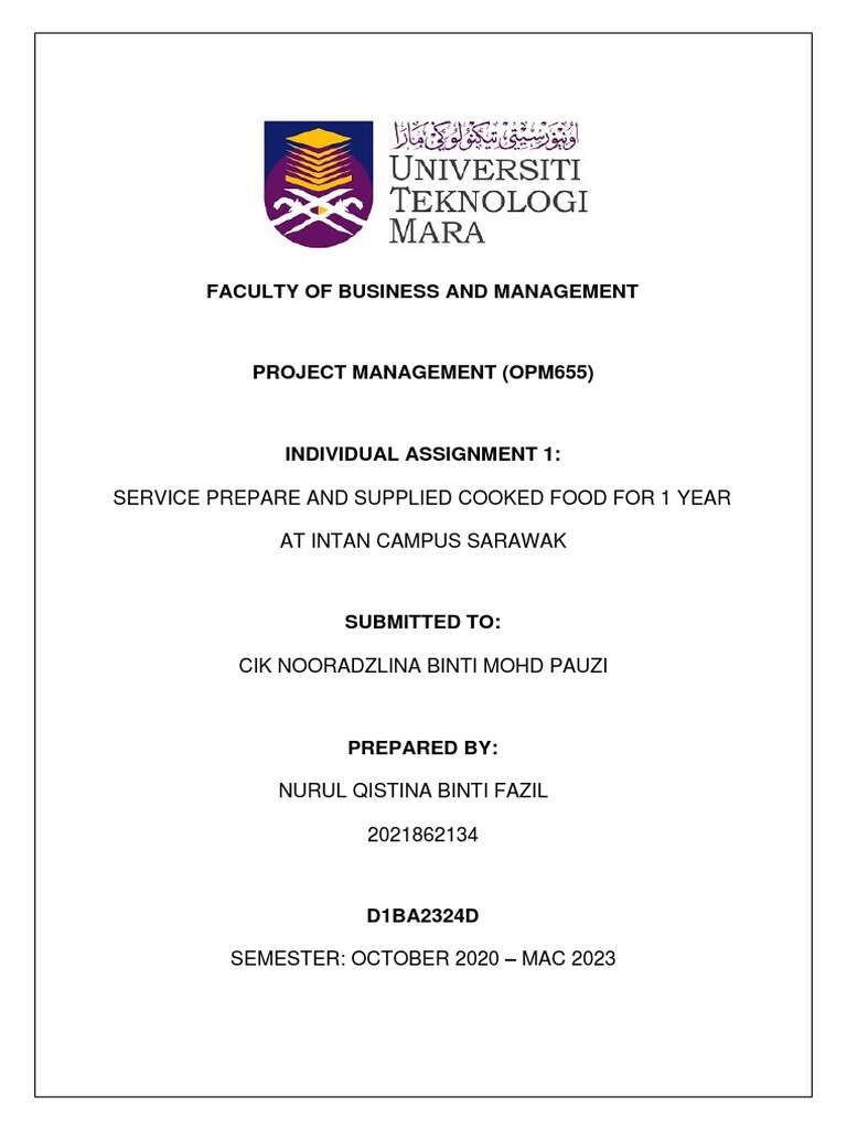 OPM655 Assignment: Food Service Project | PDF | Menu | Meal