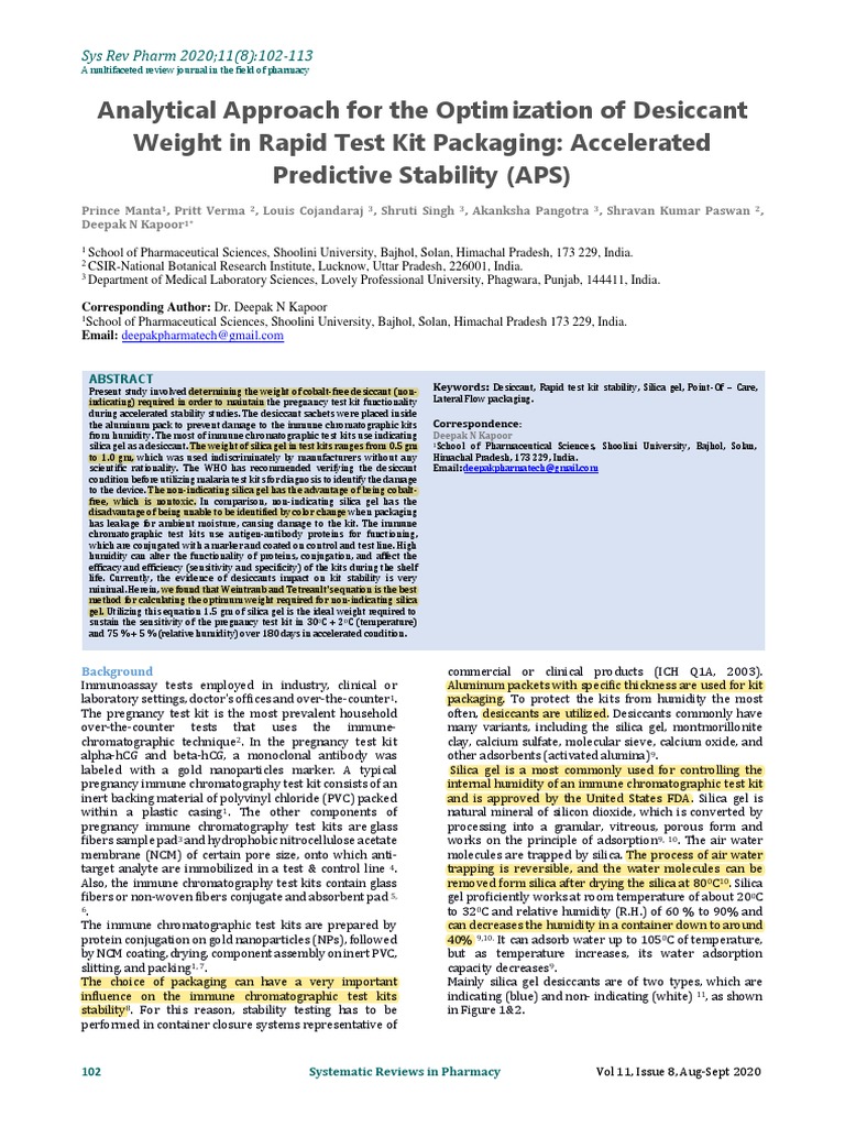 Analytical Approach For The Optimization of Desiccant Weight in Rapid ... Analytical Approach For The Optimization of Desiccant Weight in Rapid ...