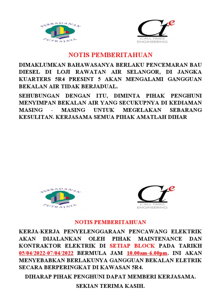 Notis Makluman Air | PDF