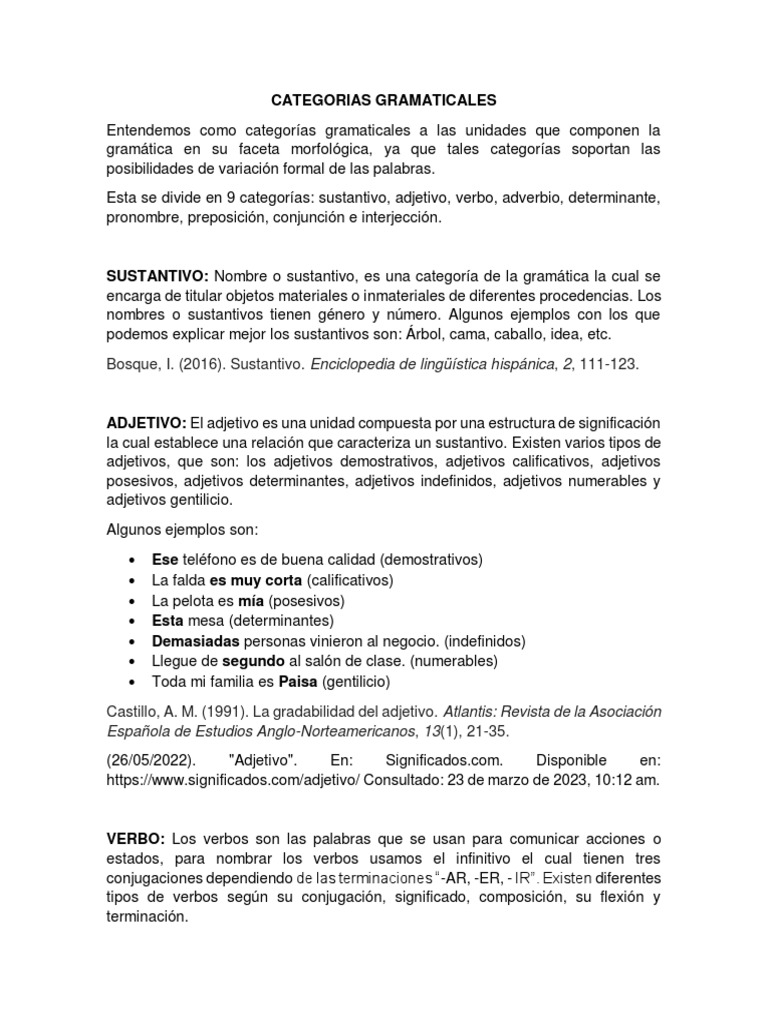 Categorias Gramaticales | PDF | Adverbio | Adjetivo