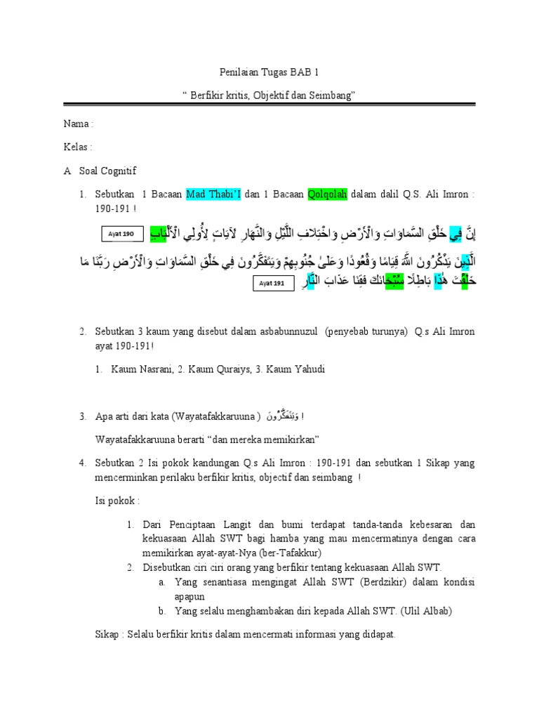 Muhammad Fadillah Syafiq - XISIJA2 Penilaian BAB 1 | PDF