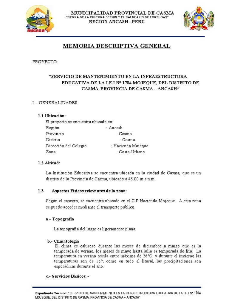 Memoria Descriptiva General | PDF | Perú