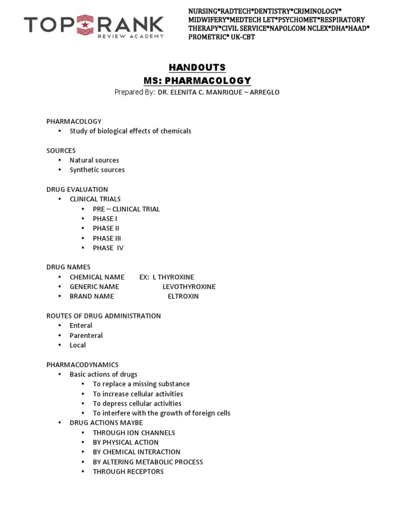 Pharma Handouts Dra. Arreglo | PDF | Pregnancy | Pharmaceutical Sciences