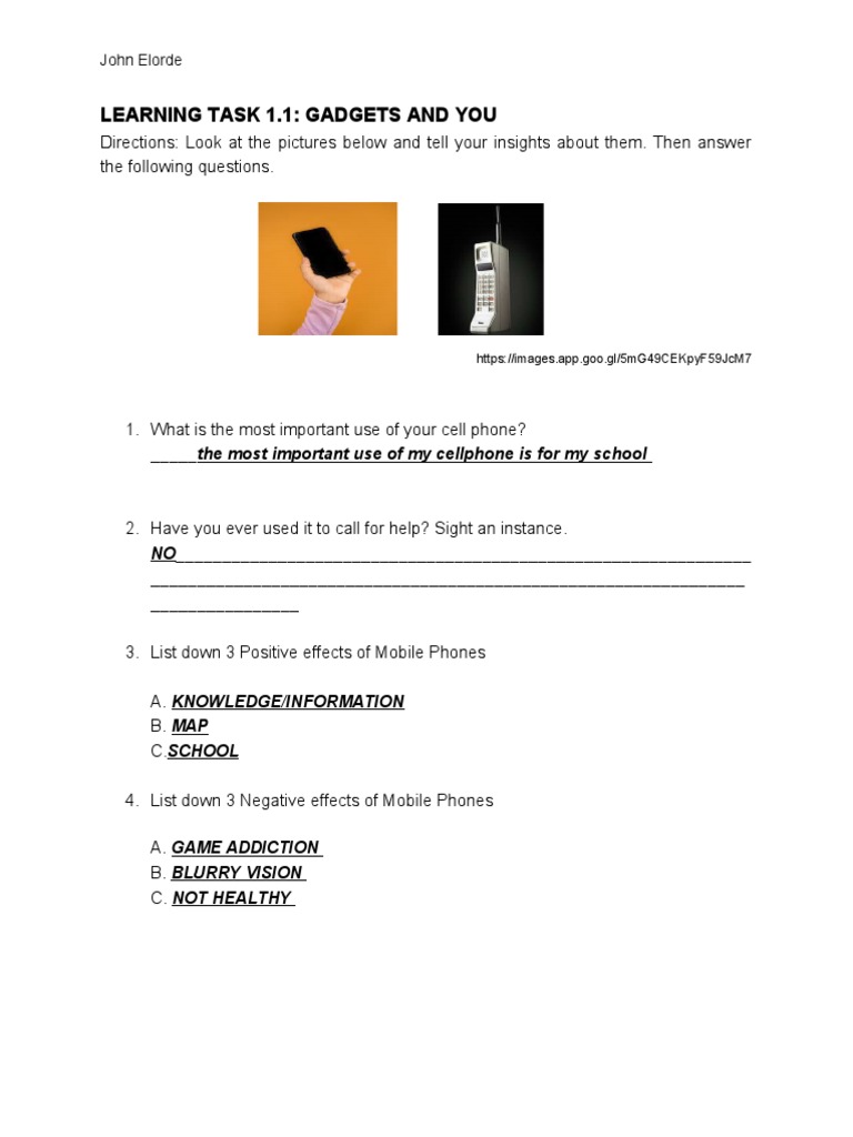 Learning Task 1.1 Gadgets and You | PDF