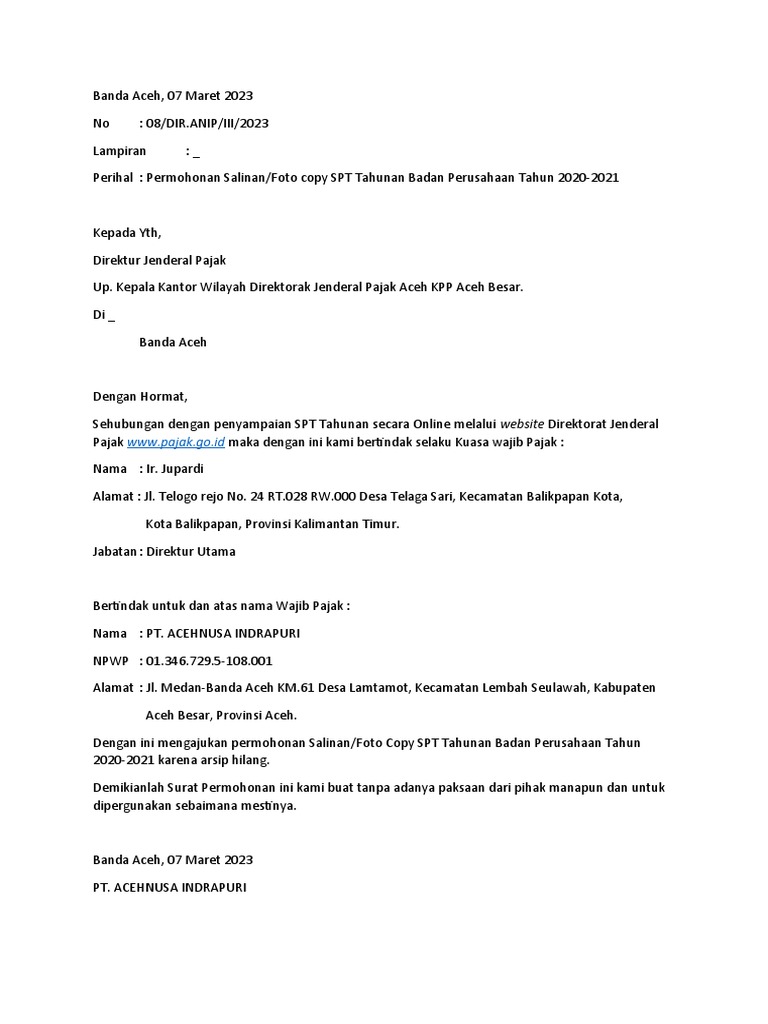 Permohonan Salinan SPT ANIP | PDF