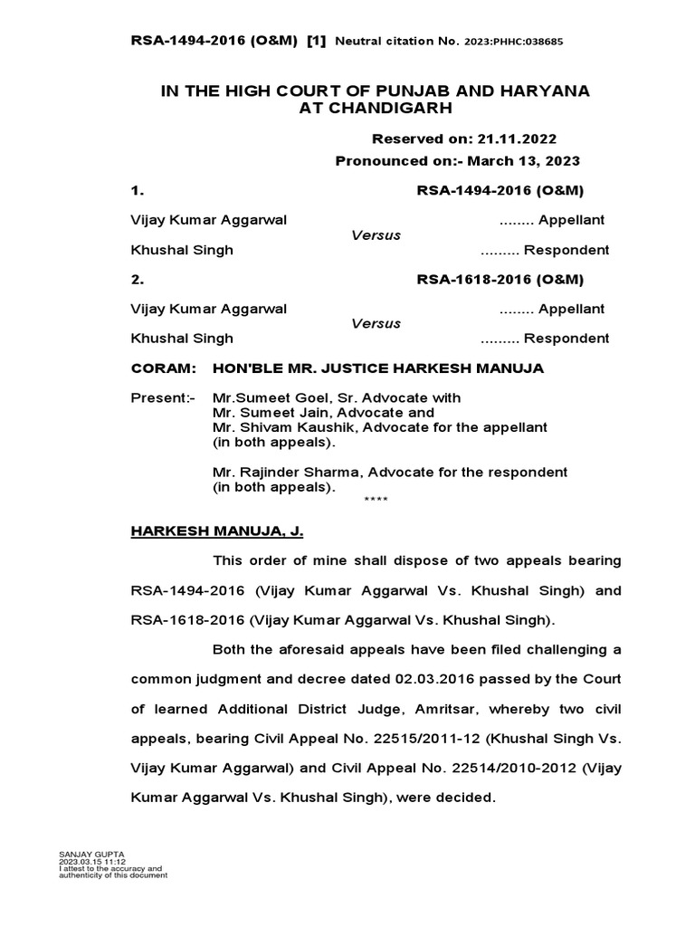 In The High Court of Punjab and Haryana at Chandigarh: Neutral Citation ...