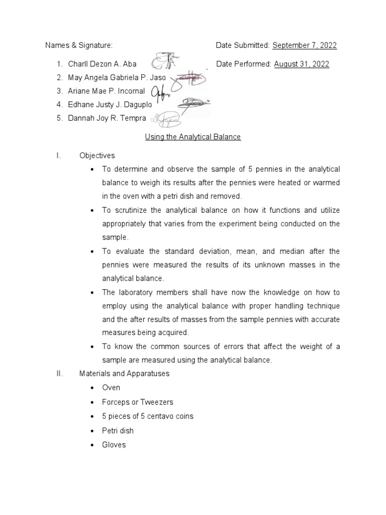 Weighing Pennies Using Analytical Balance | PDF | Weighing Scale | Weight