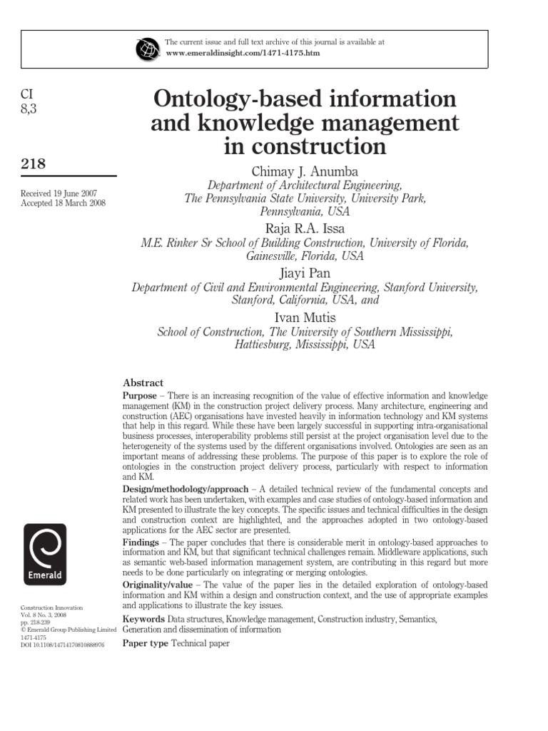 Ontology-Based Information and Knowledge Management in Construction ...