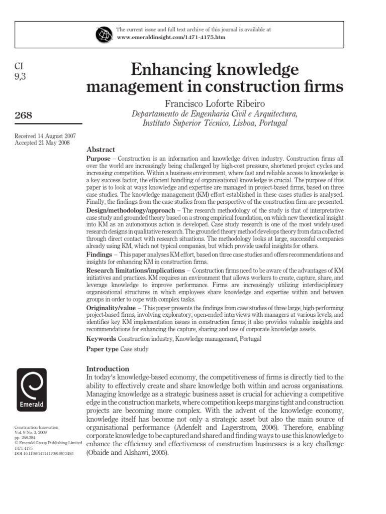 Enhancing Knowledge Management in Construction Firms | PDF ...
