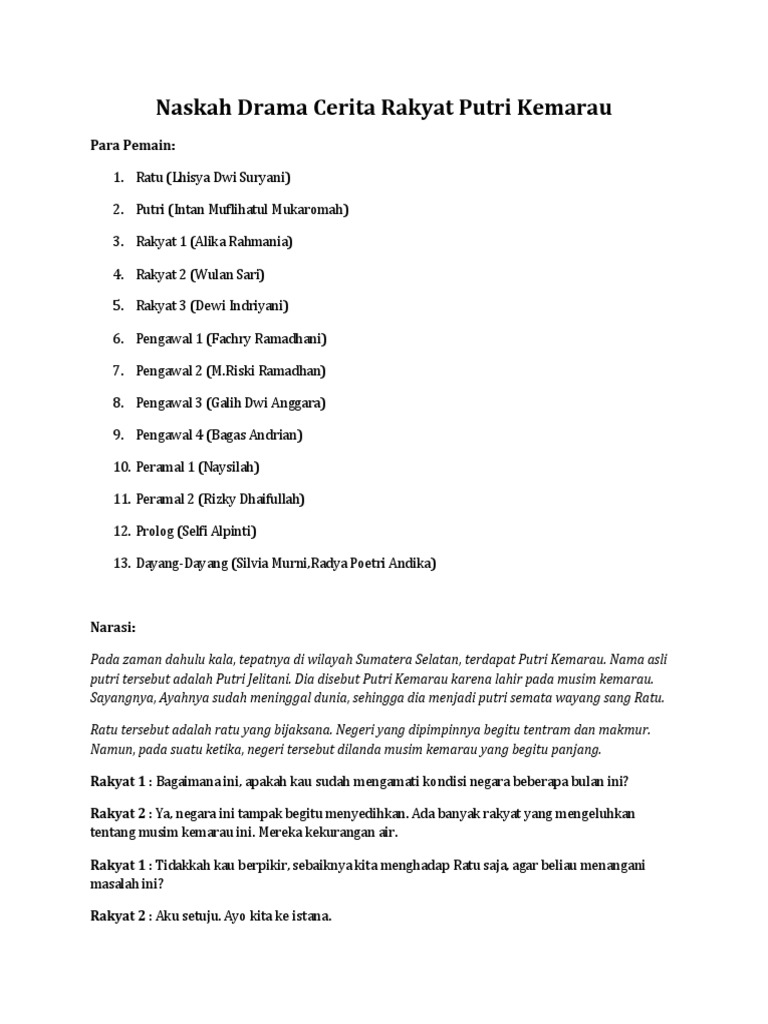 Naskah Drama Cerita Rakyat | PDF