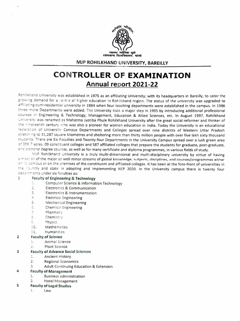 Annual Report 2021-22: Controller of Examination | PDF | University ...