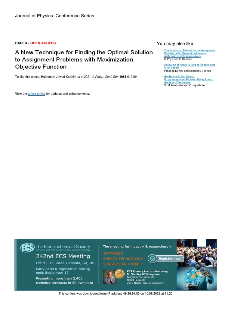 Kadhim 2021 J. Phys. Conf. Ser. 1963 012104 | PDF | Mathematical Optimization | Systems Theory