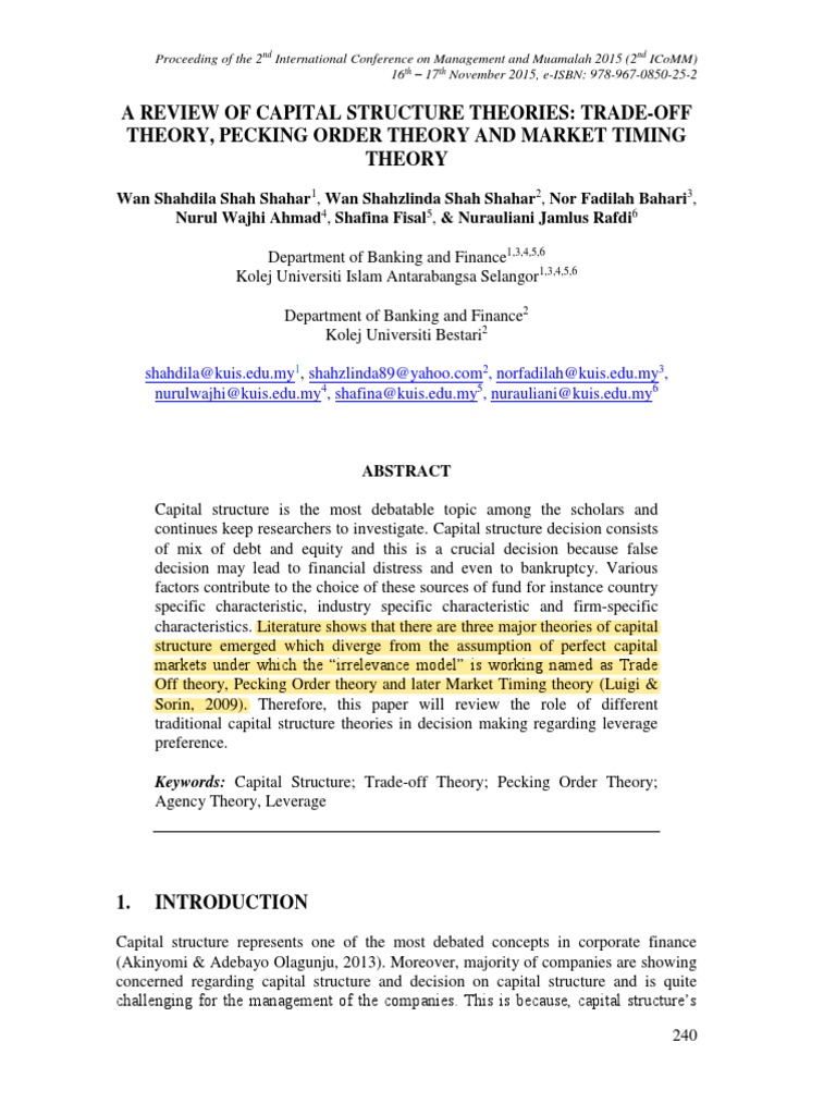 Capital Structure Theories Review | PDF | Capital Structure | Stocks