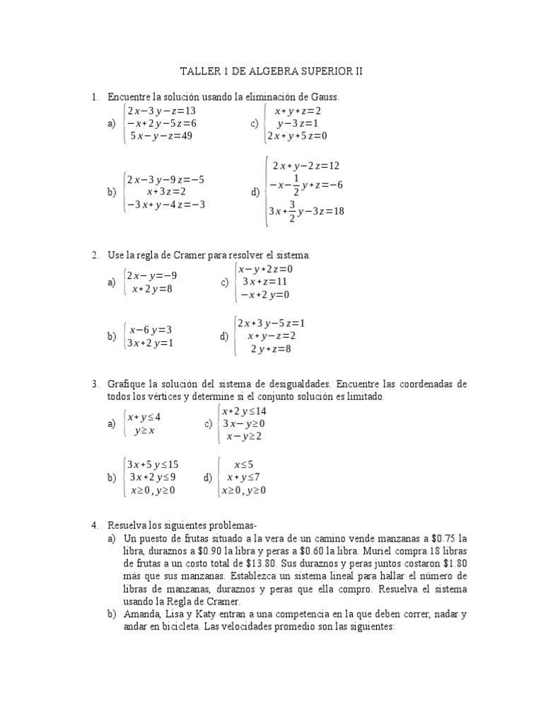 Taller 1 de Algebra Superior Ii | PDF | Matemáticas | Álgebra