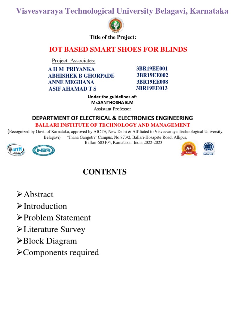 Iot Based Smart Shoes For Blinds: Visvesvaraya Technological University ...
