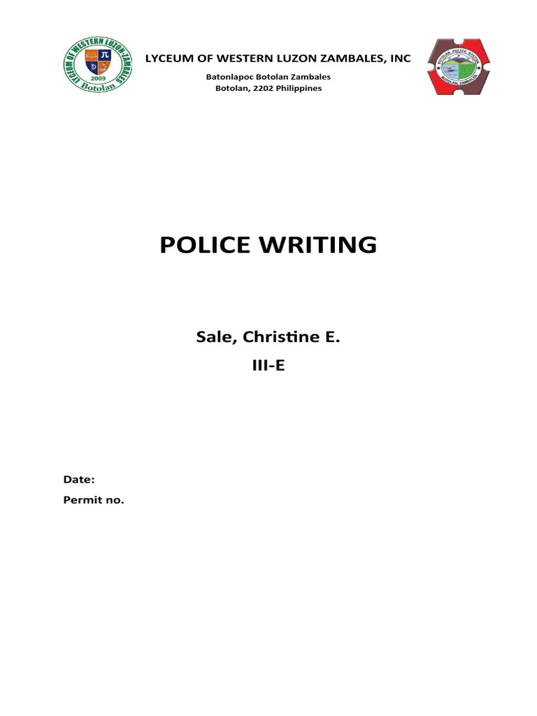 Police Writing: Sale, Christine E. Iii-E | PDF | Police | Crime & Violence