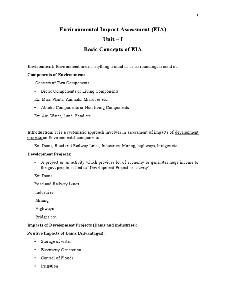Unit - 1 - Basic Concepts of EIA | PDF | Environmental Impact ...
