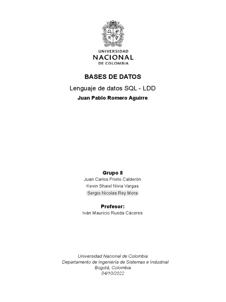 Lenguaje de Datos SQL - LDD | PDF | Bases de datos | SQL
