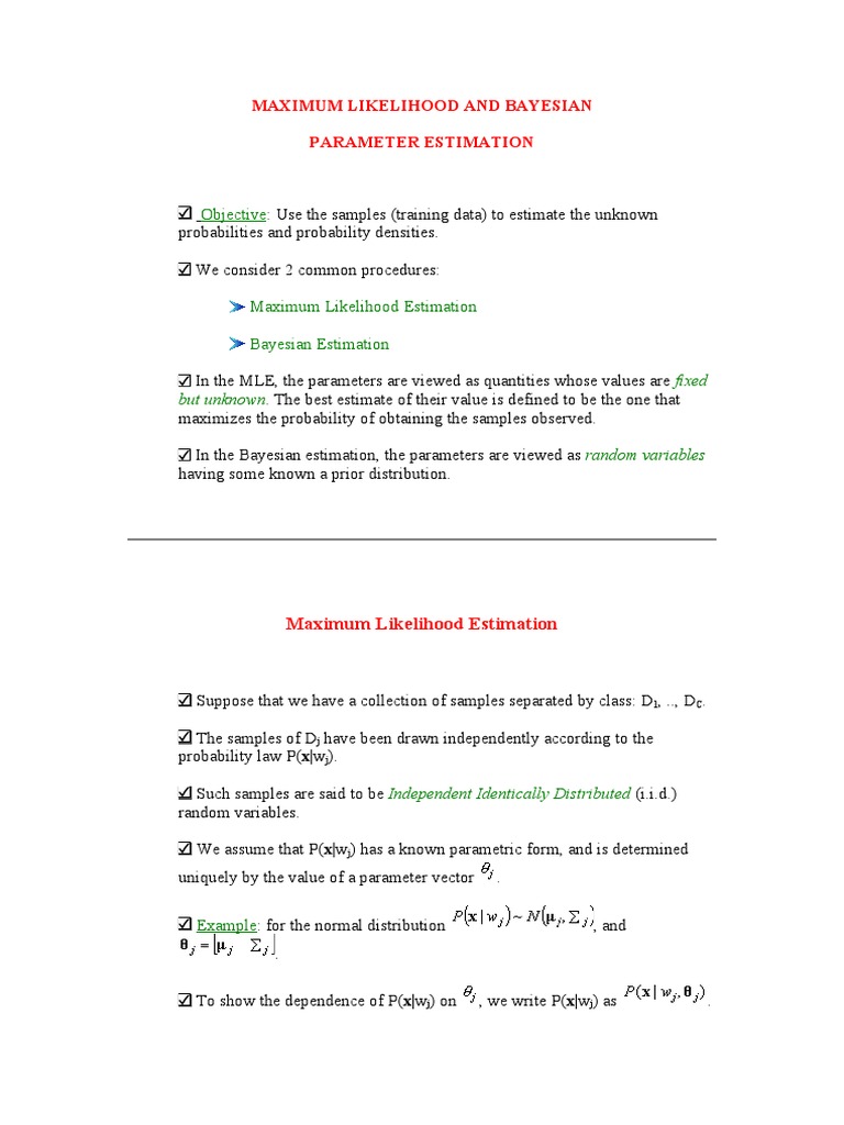 Objective Maximum Likelihood And Bayesian Parameter Estimation Download Free Pdf Estimation