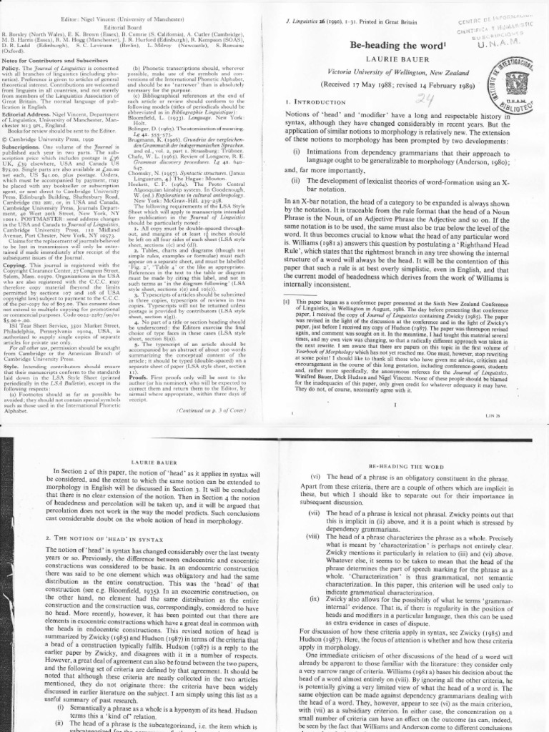 Laurie Bauer. 1990. Be-Heading The Word | PDF | Morphology (Linguistics ...