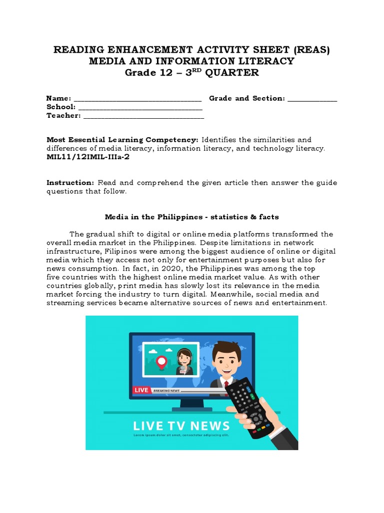 Reading Enhancement Activity Sheet (Reas) Media and Information ...