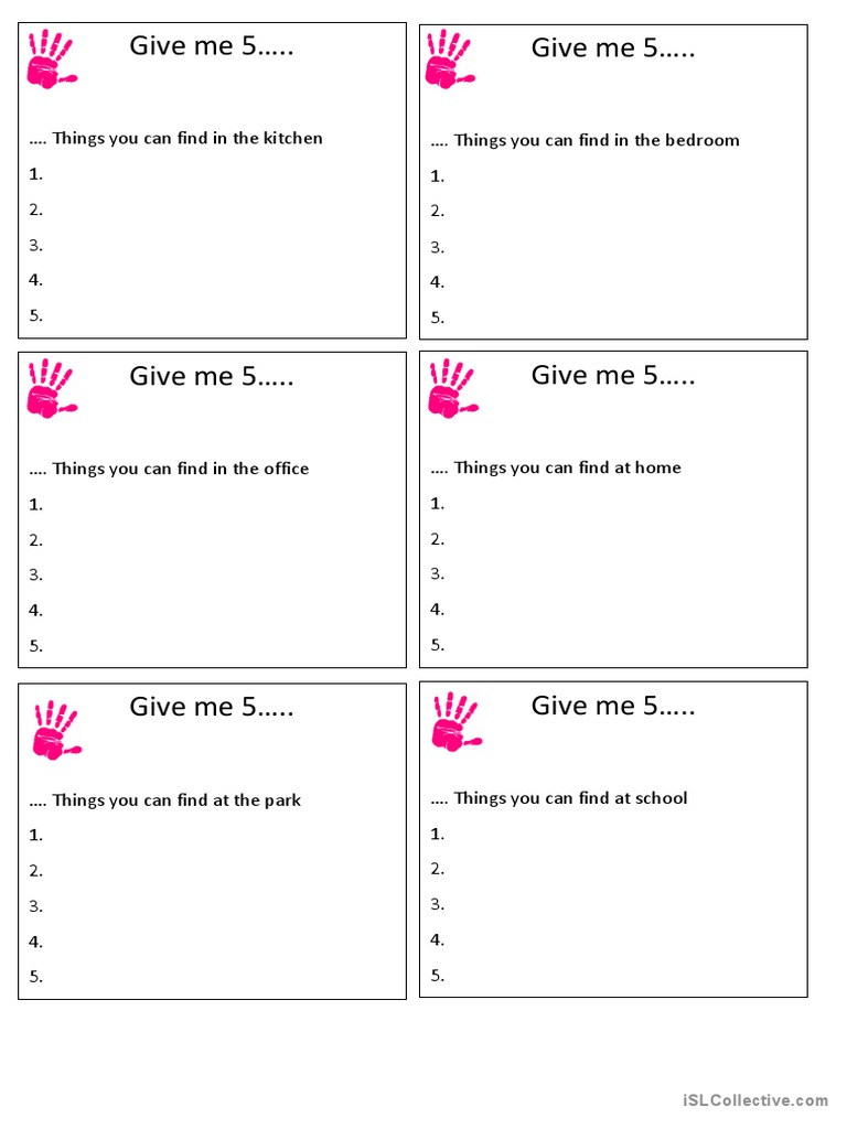 Conversation Game Cards - Name 5 Things | PDF | Western Cuisine | Home ...