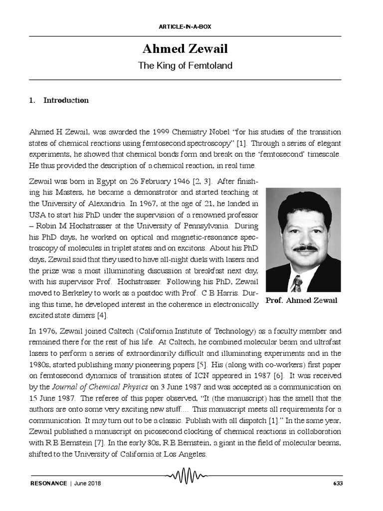 Ahmed Zewail: The King of Femtoland | PDF | Ionic Bonding | Covalent Bond