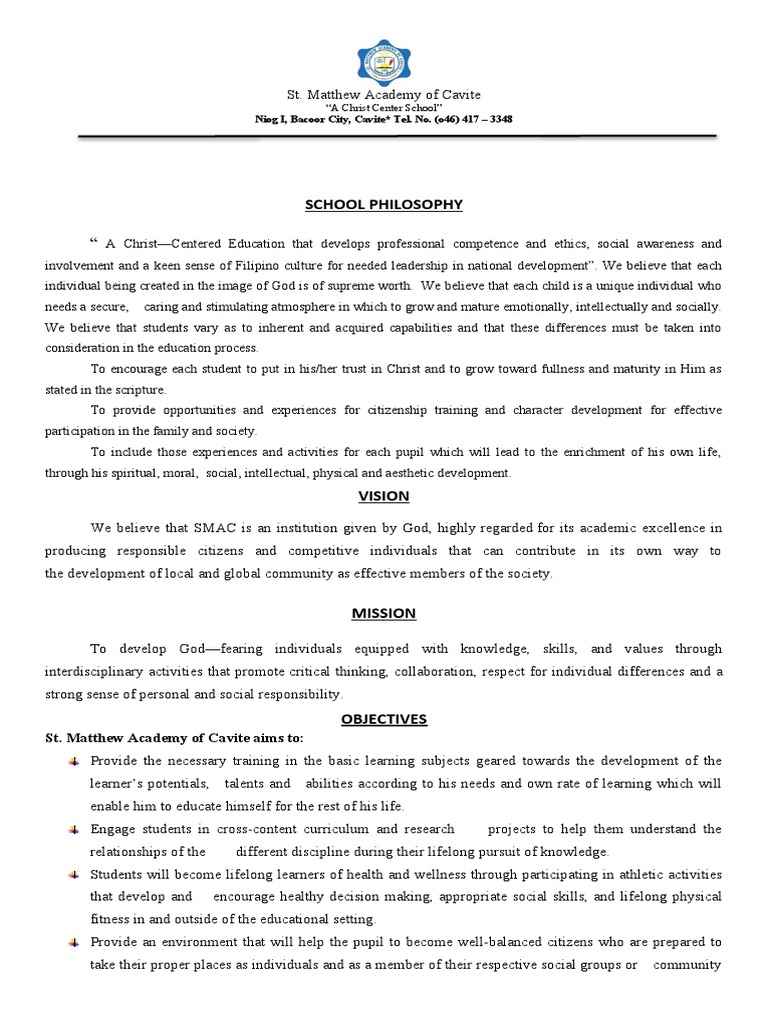 A Christ-Centered Education: The Philosophy, Vision, Mission and ...