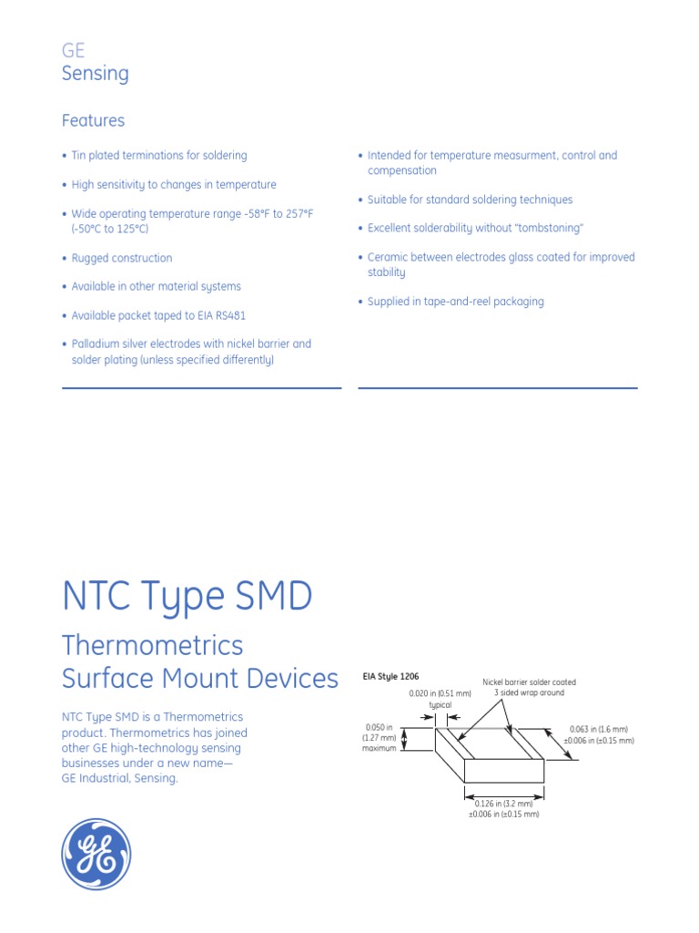NTC Type SMD: Thermometrics Surface Mount Devices | PDF | Soldering ...