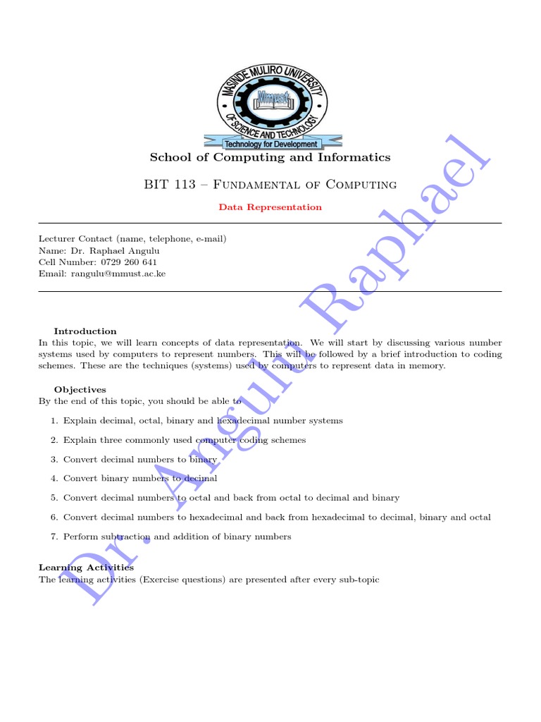 Chapter 3 Data Representation | PDF | Subtraction | Binary Coded Decimal
