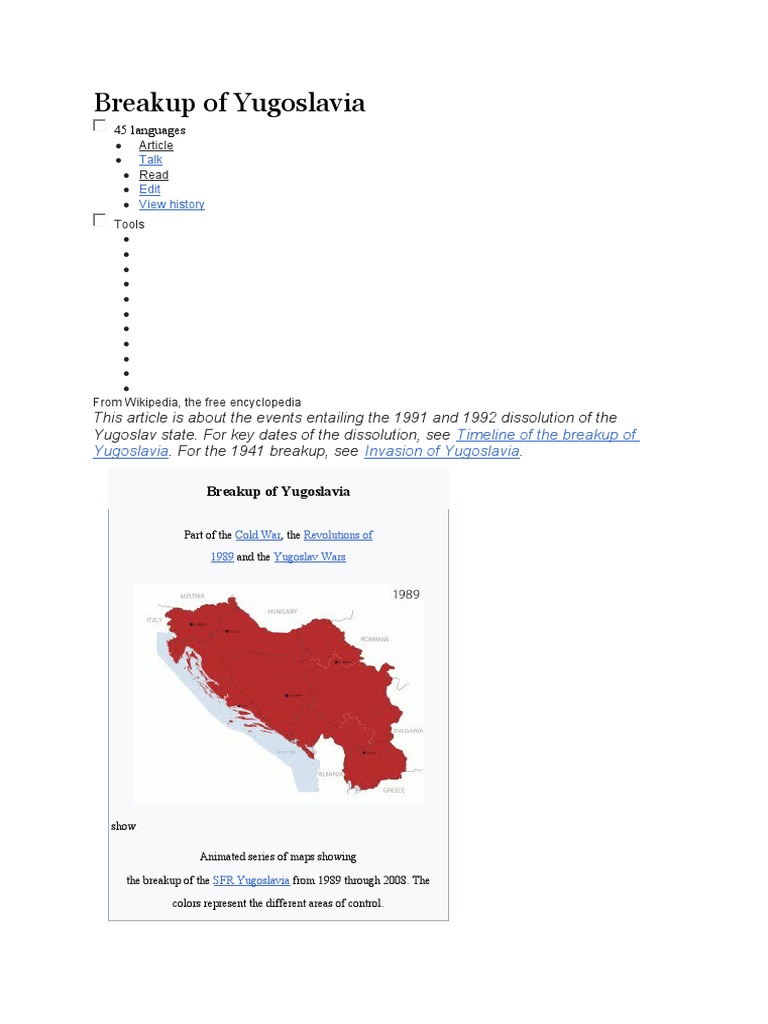 Breakup of Yugoslavia | PDF | Socialist Federal Republic Of Yugoslavia ...