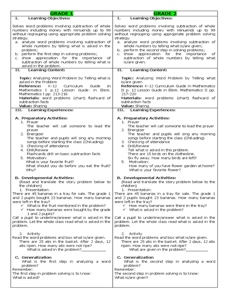 Lesson Plan in Multigrade | PDF | Subtraction | Curriculum