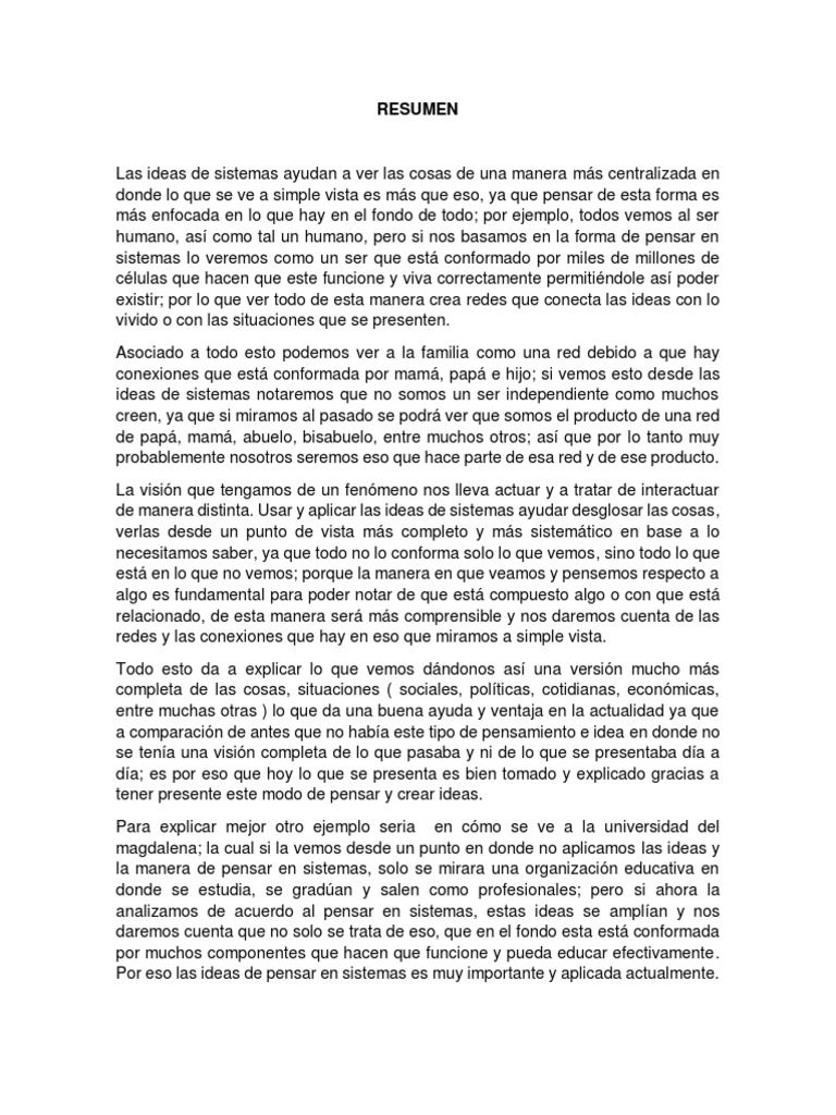 Resumen 3 - Pensamiento en Sistemas | PDF | Pensamiento