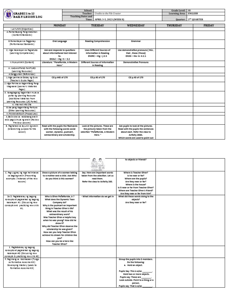 DLL - English 3 - Q3 - W8 | PDF | Educational Assessment | Communication