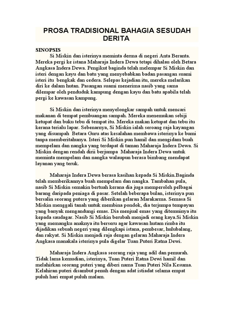 Nota Prosa Tradisional Bahagia Sesudah Derita | PDF