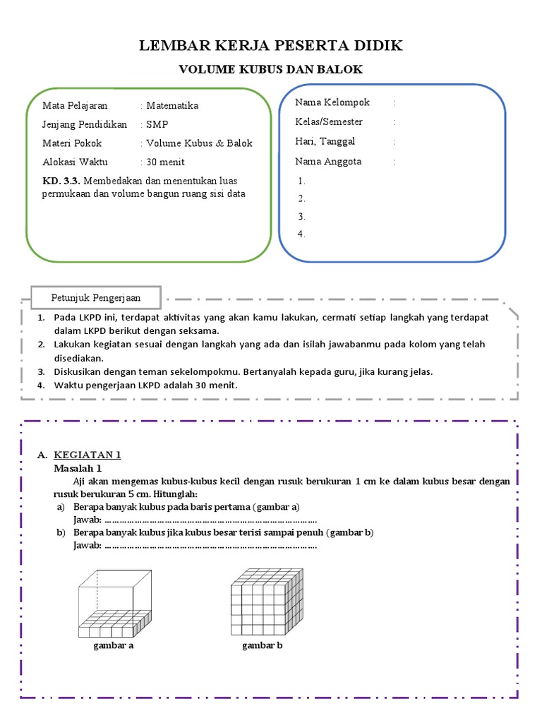 LKPD Volume Kubus dan Balok SMP | PDF