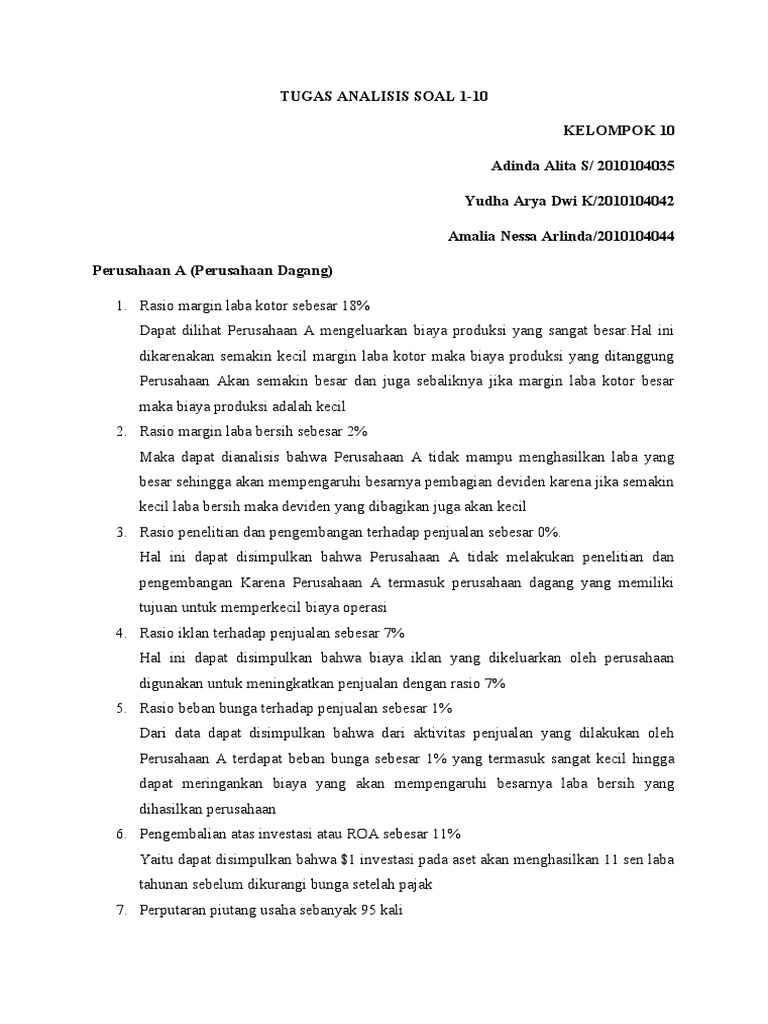 TUGAS ANALISIS SOAL 1-10 - Kelompok 10 - K1 | PDF