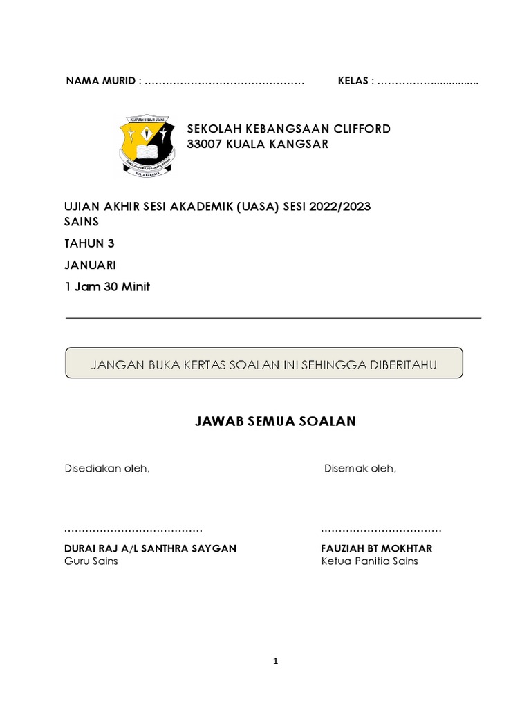 Sains Tahun 3 Uasa Pdf