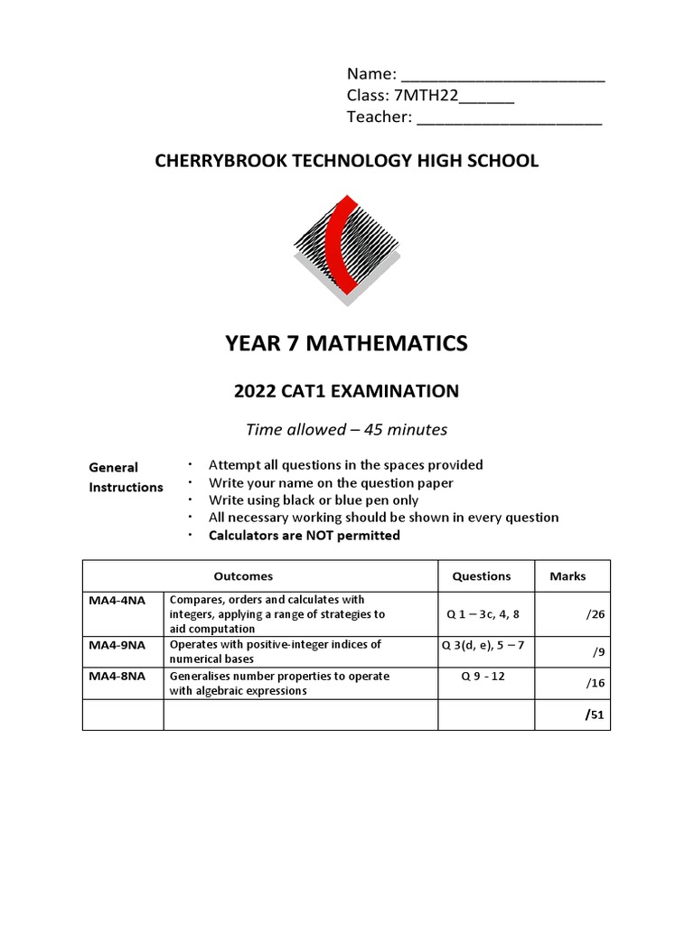 Year 7 Mathematics: Cherrybrook Technology High School | PDF | Numbers ...