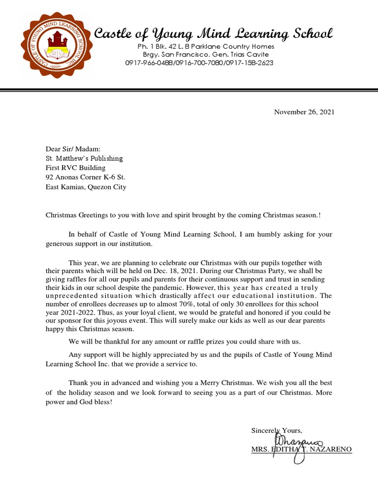 Request Letter Xmas Raffle | PDF