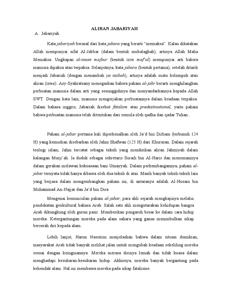 Pemahaman Aliran Jabariyah dalam Islam | PDF | Ilmu Sosial | Agama ...