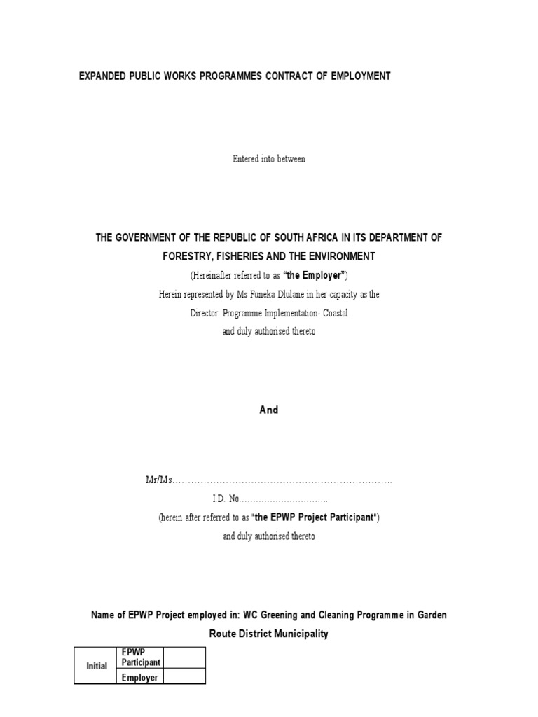 EPWP Employment Contract Overview | PDF