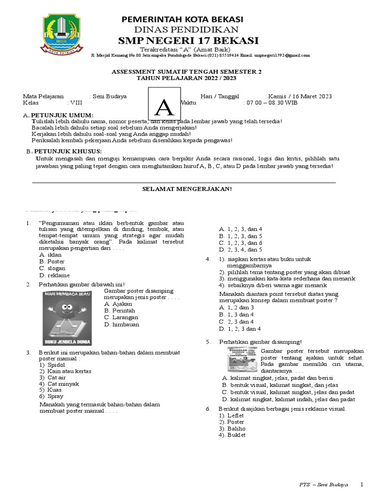 Soal Seni Budaya Kelas VIII SMP | PDF