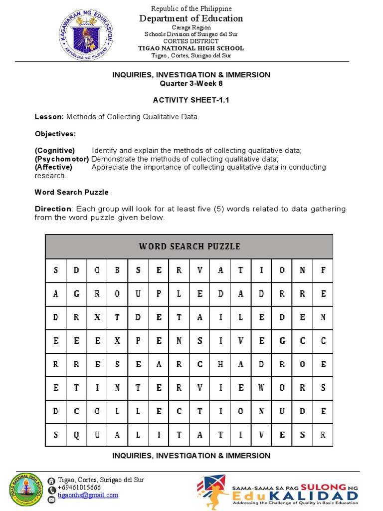 ACTIVITY SHEET-III-Week 8 | PDF | Qualitative Research | Focus Group