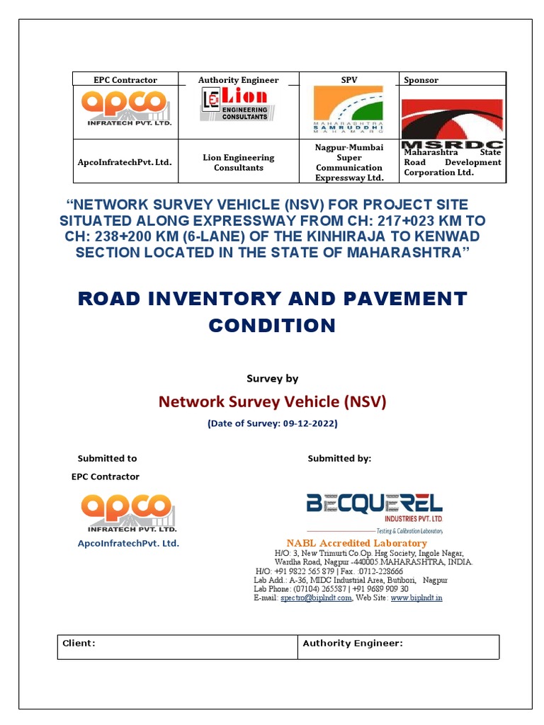 Road Inventory and Pavement Condition: Network Survey Vehicle (NSV ...