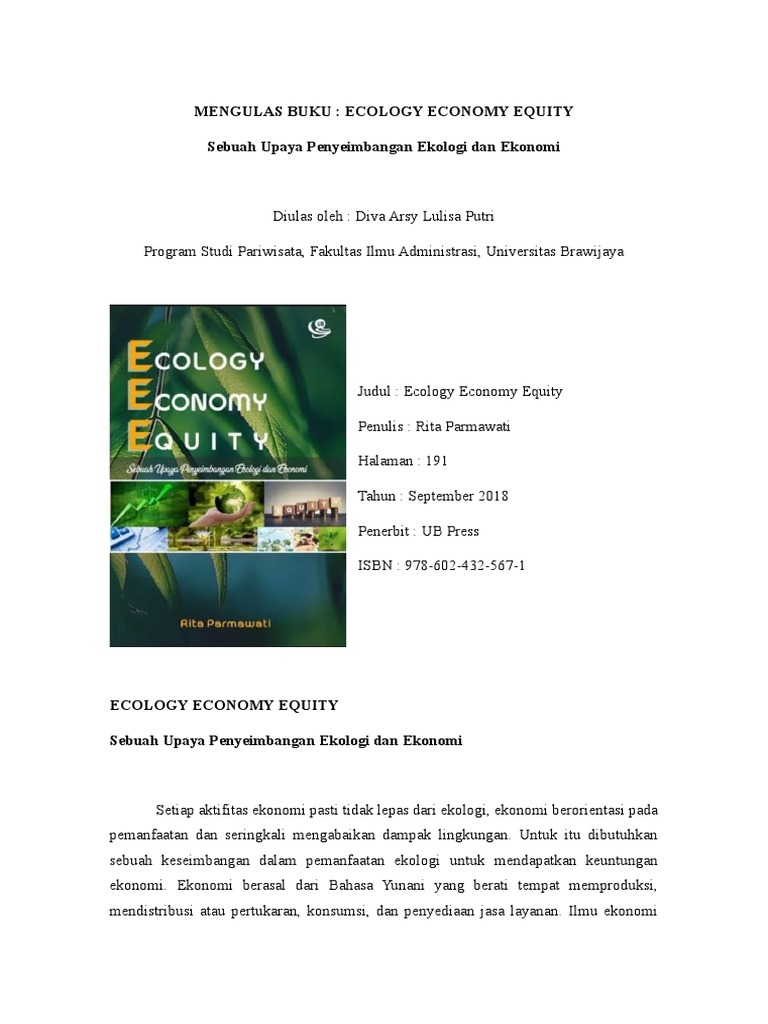 Mengulas Buku: Ecology, Economy, Equity Sebuah Upaya Penyeimbangan ...
