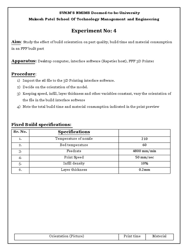 Experiment 4 - Orientation Effect | PDF | 3 D Printing | Computing