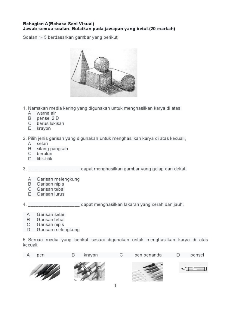 Bahagian A (Bahasa Seni Visual) Jawab Semua Soalan. Bulatkan Pada ...